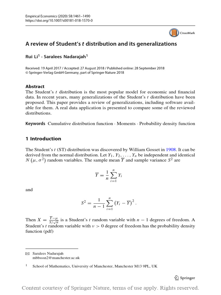 A Review of Students T Distribution and Its Gener | PDF