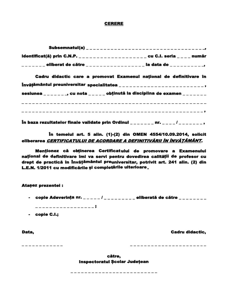 cerere_Certificat_DEFINITIVAT (1) | PDF