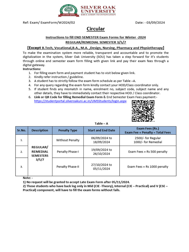 02_Sem 3-5-7 Reg-Rem-Exam form - Circular | PDF