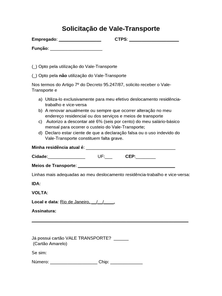 Solicitação de Vale | PDF