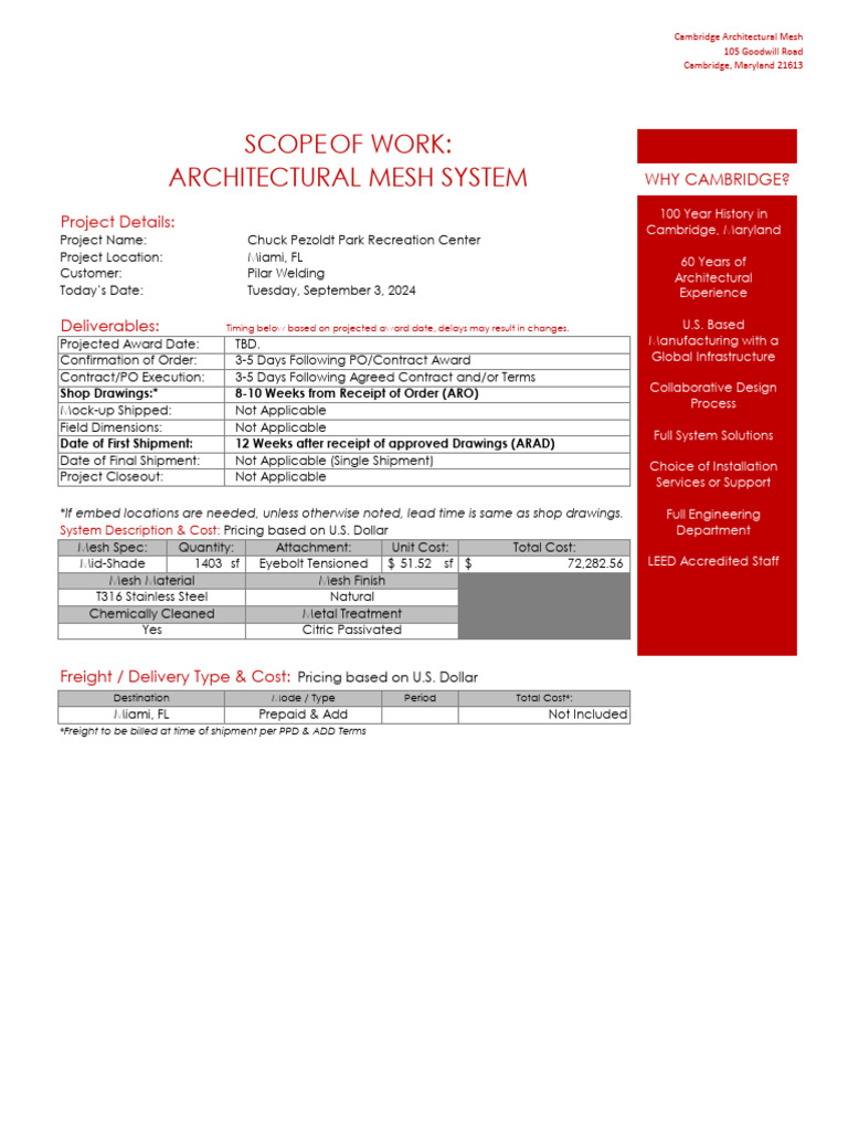 Chuck Pezoldt Park - Scope of Work - Pilar Welding - 9.3.24 | PDF