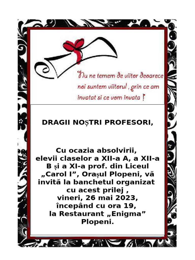 Model Invitatie Banchet | PDF