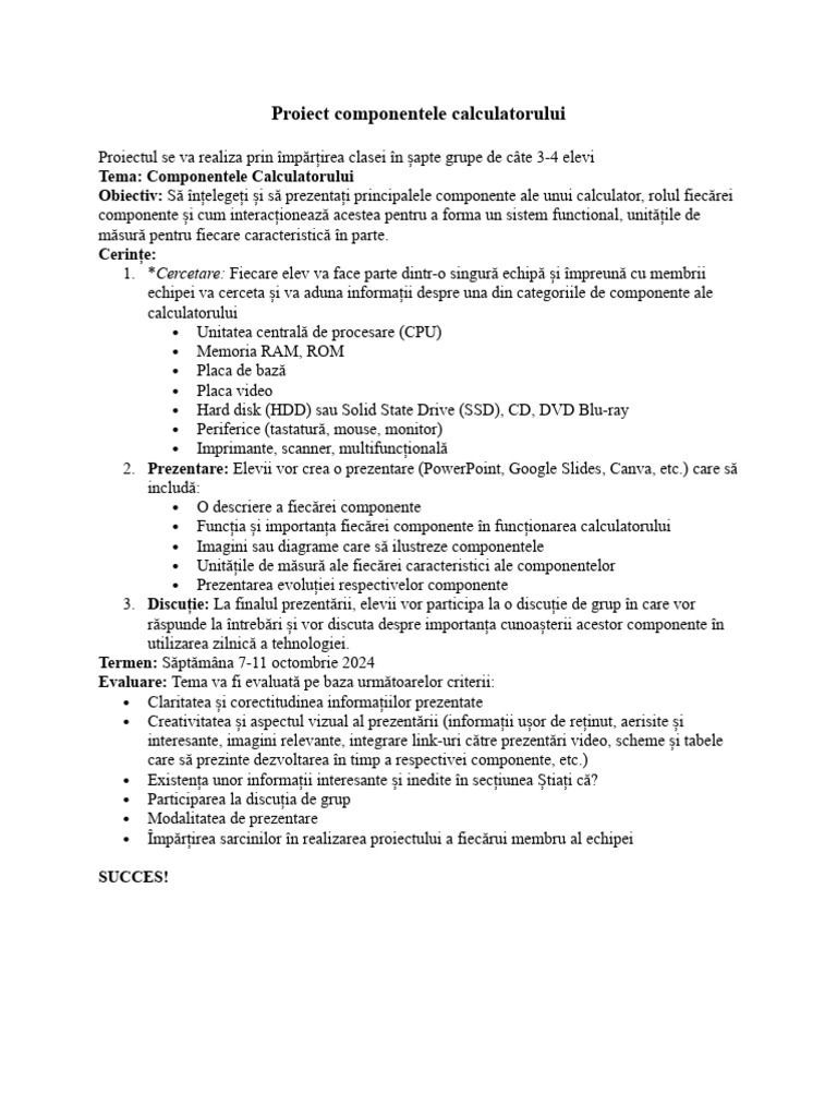 Tema Componentele Calculatorului | PDF