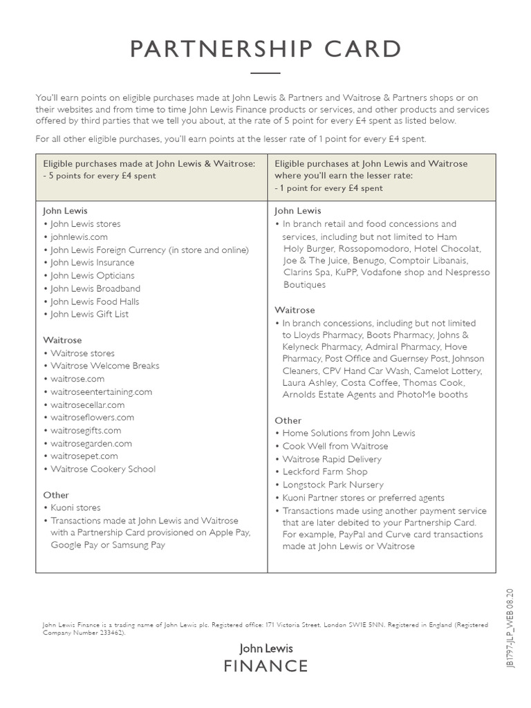 John Lewis Partnership Card Earning Points | PDF