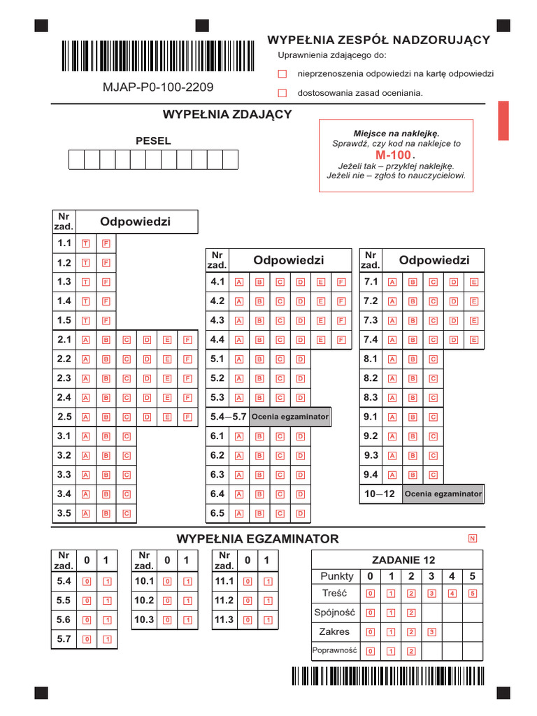 Karta Odpowiedzi Matura | PDF