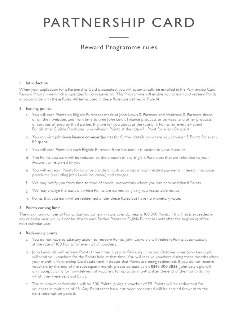 John Lewis Partnership Card Reward Programme Rules | PDF