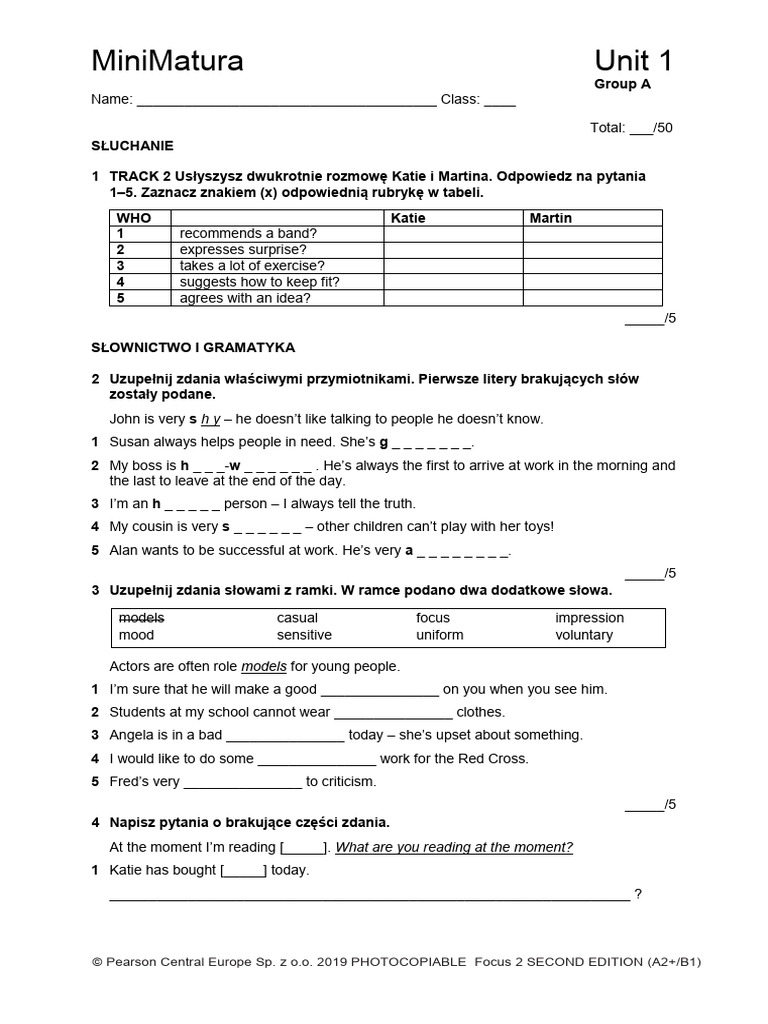 UNIT 1 - Mini Matura | PDF