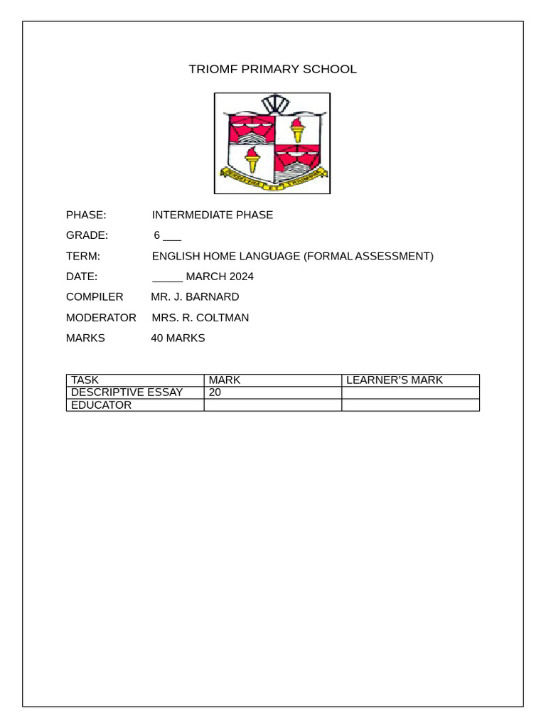 Descriptive Essay Assessment | PDF