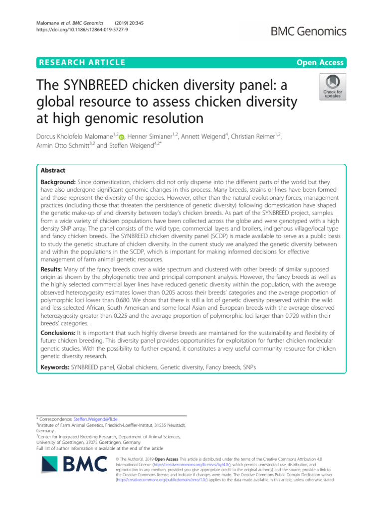 The SYNBREED Chicken Diversity Panel - A Global Resource To Assess ...