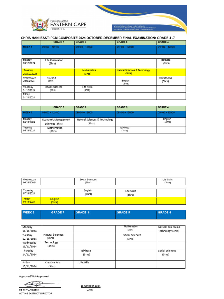 Pcm 2024 Final Exam Timetable-1 | PDF