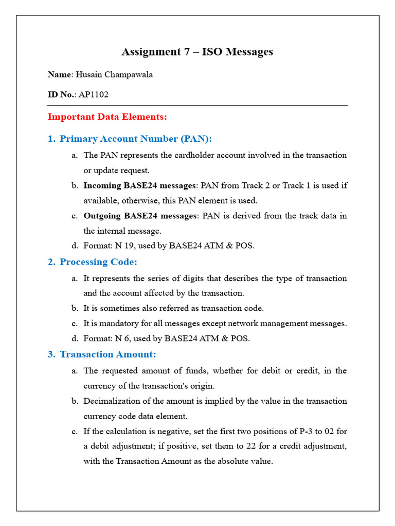 APP1102 - Assignment 7 - ISO Messages | PDF