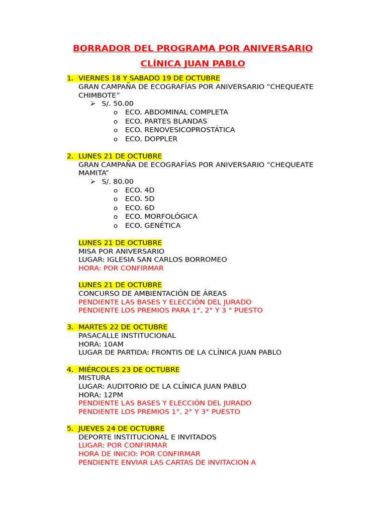 Borrador Del Programa Por Aniversario - 092936 | PDF