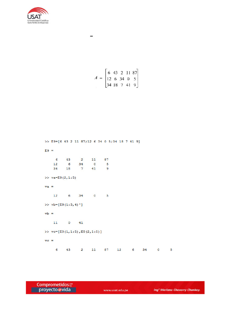 MatLab - Matrices - Ejemplos Desarrollados | PDF | Matriz (Matemáticas) | Algoritmos y ...