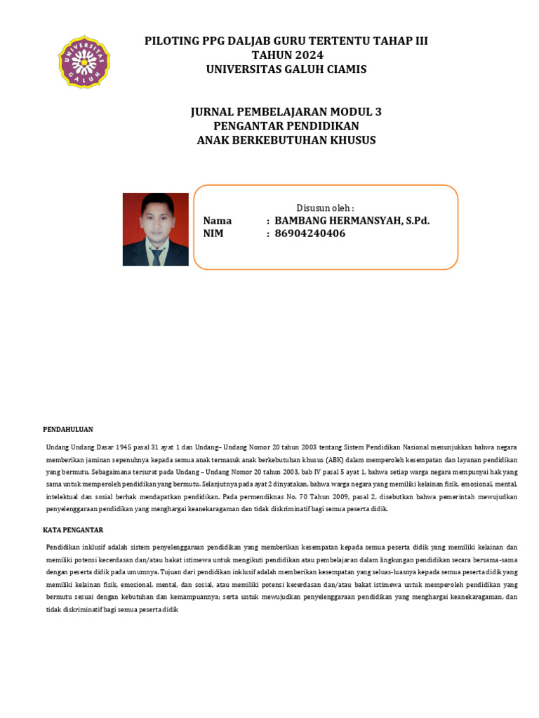 Jurnal Pembelajaran Modul 3 Pengantar Pendidikan Abk | PDF