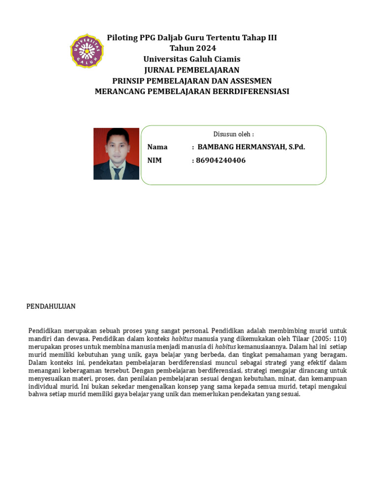 Jurnal Pembelajaran Modul 1 Prinsip Pembelajaran | PDF