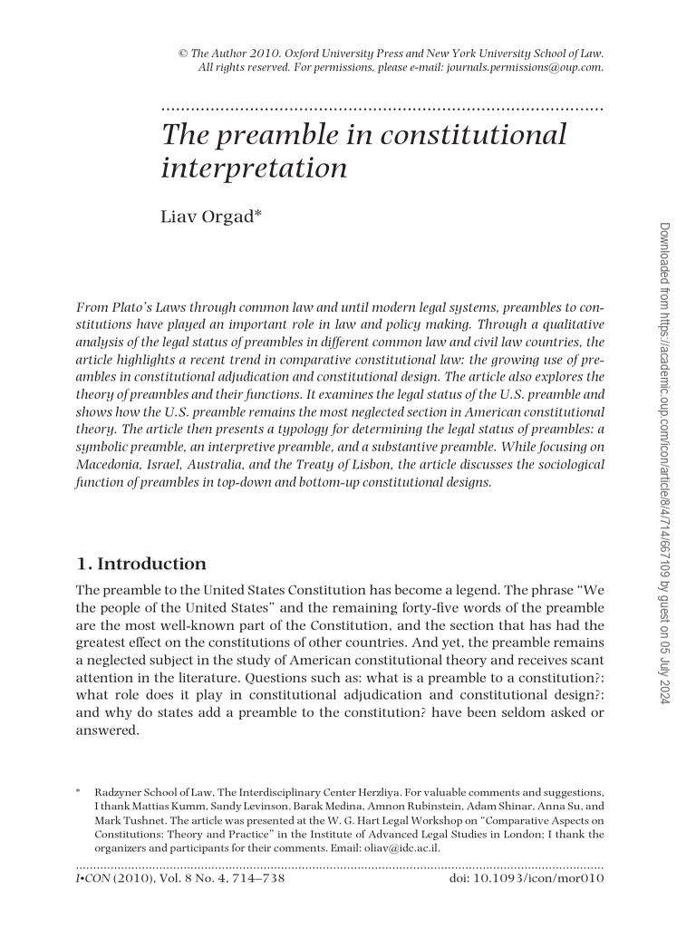 The Preamble in Constitutional Interpretation | PDF