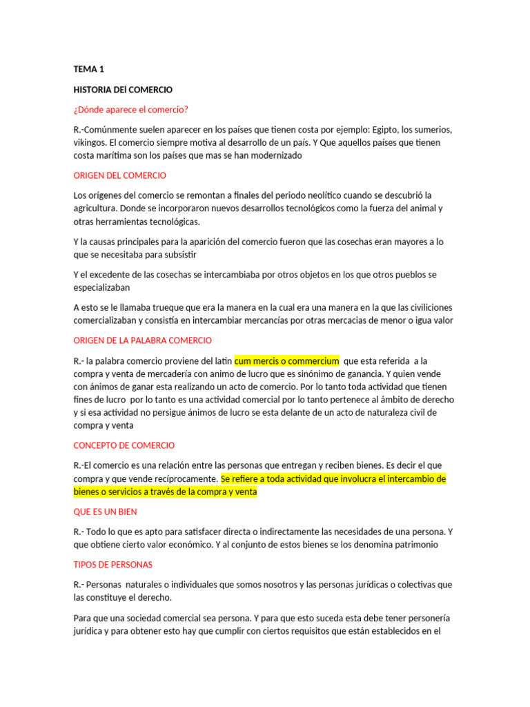 ¿Dónde Aparece El Comercio?: Tema 1 Historia Del Comercio | PDF