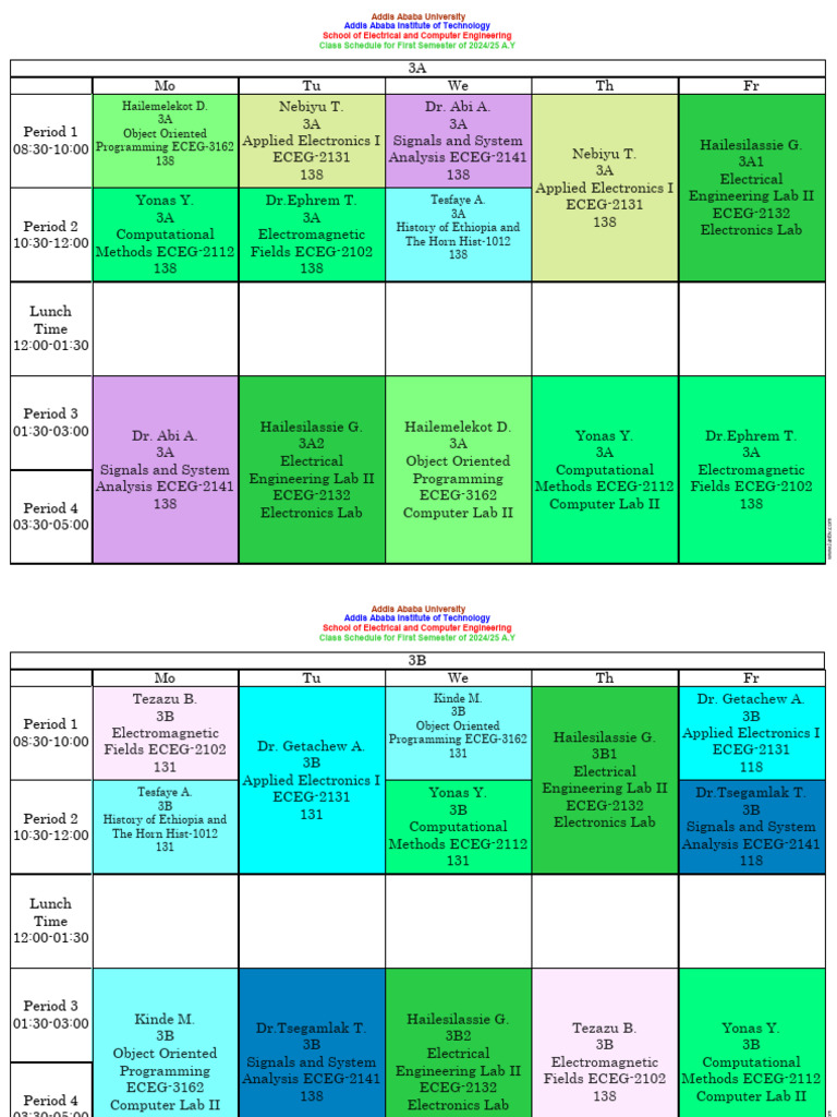 Class Schedule BY Sections | PDF
