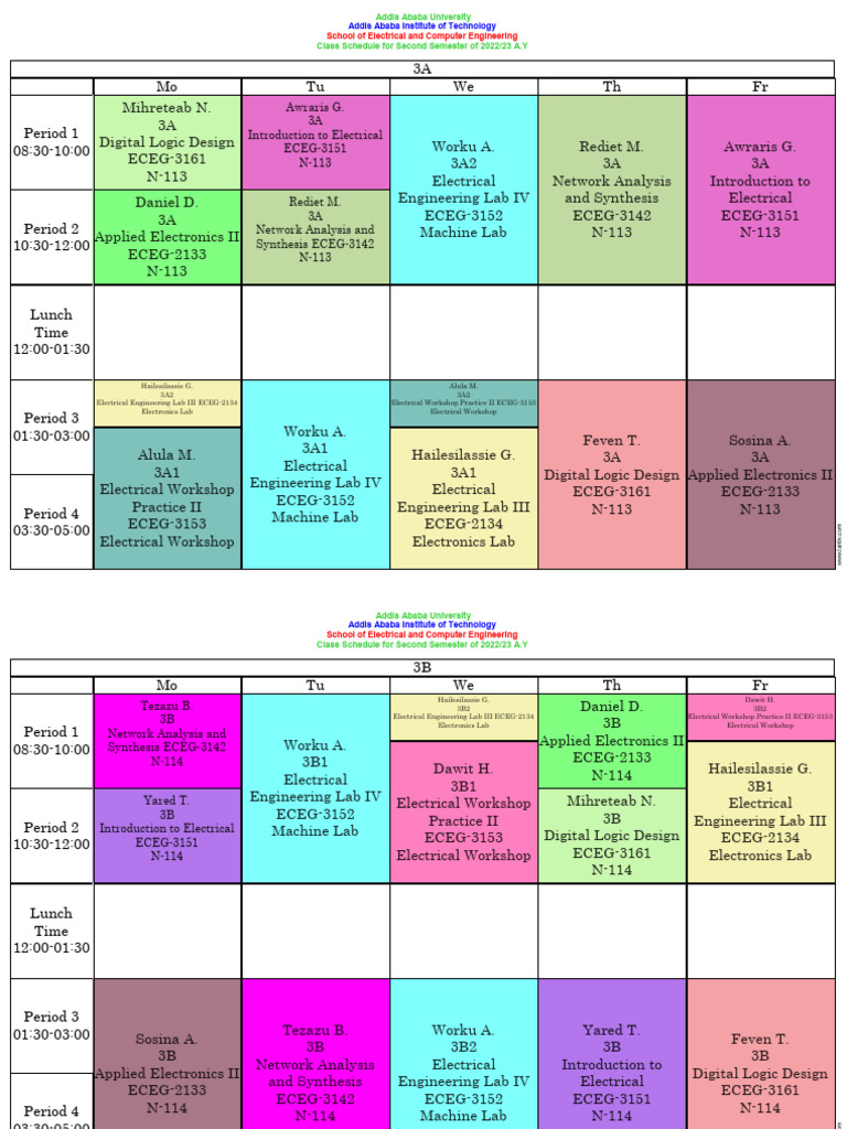 Class Schedule BY Sections | PDF