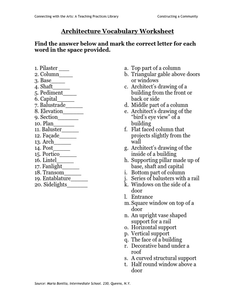 Architecture Vocabulary Worksheet | PDF
