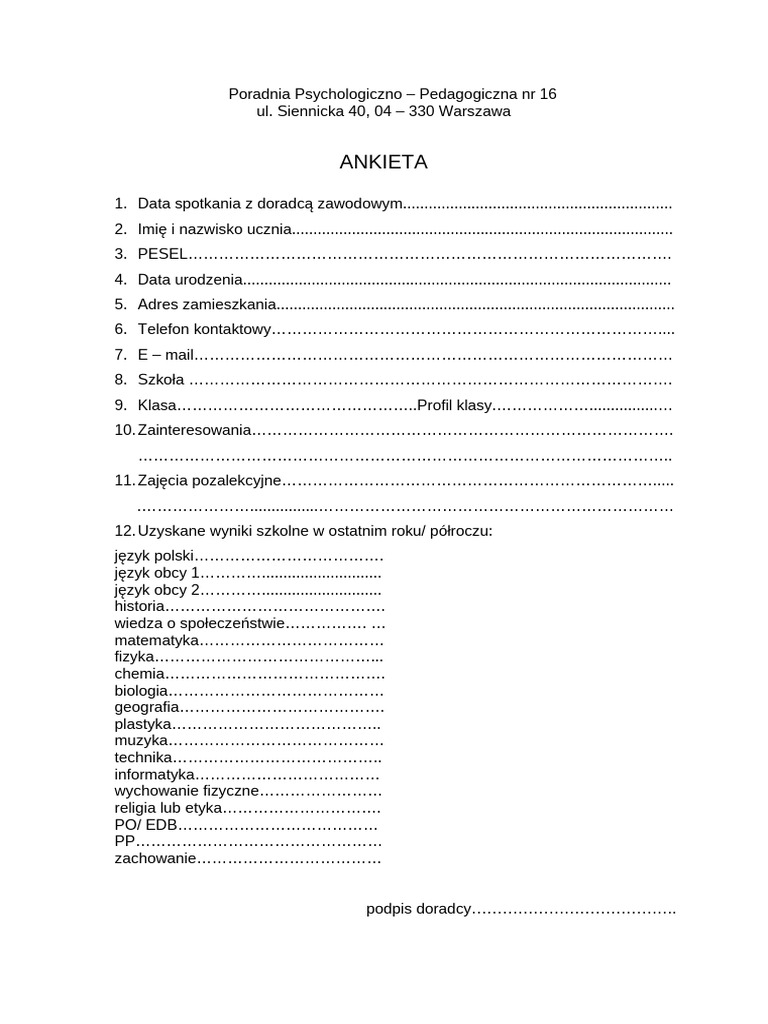 Ankieta - Dane | PDF
