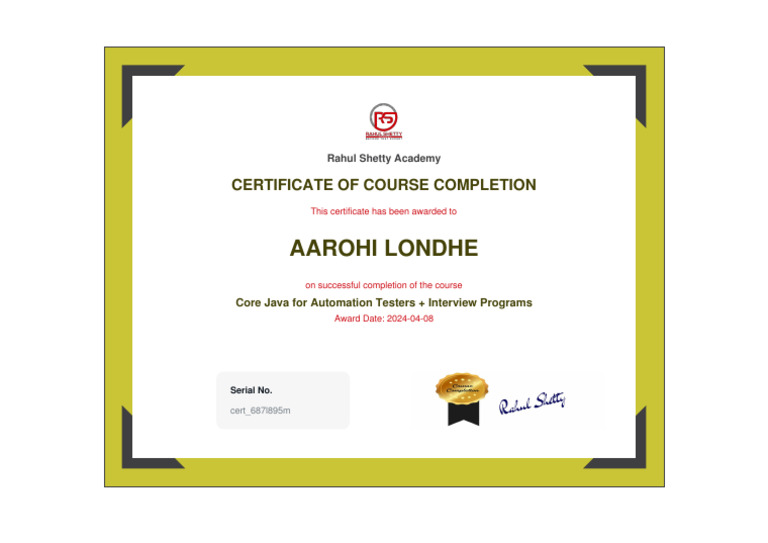 Certificate of Completion For Core Java For Automation Testers ...