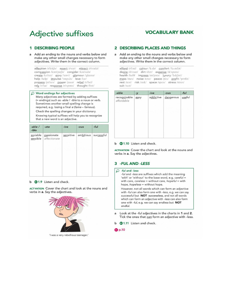 Intermediate - Adjective Handout | PDF