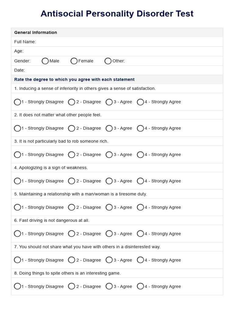 Antisocial Personality Disorder Test | PDF