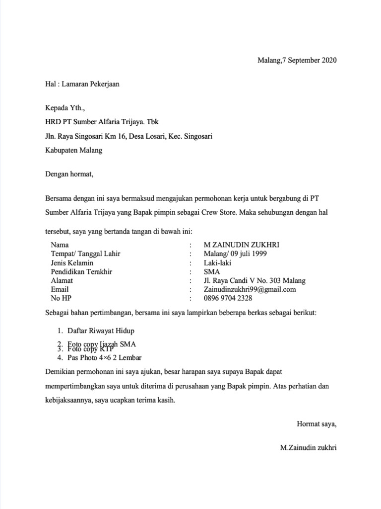 PDF Surat Lamaran Alfamart - Compress | PDF