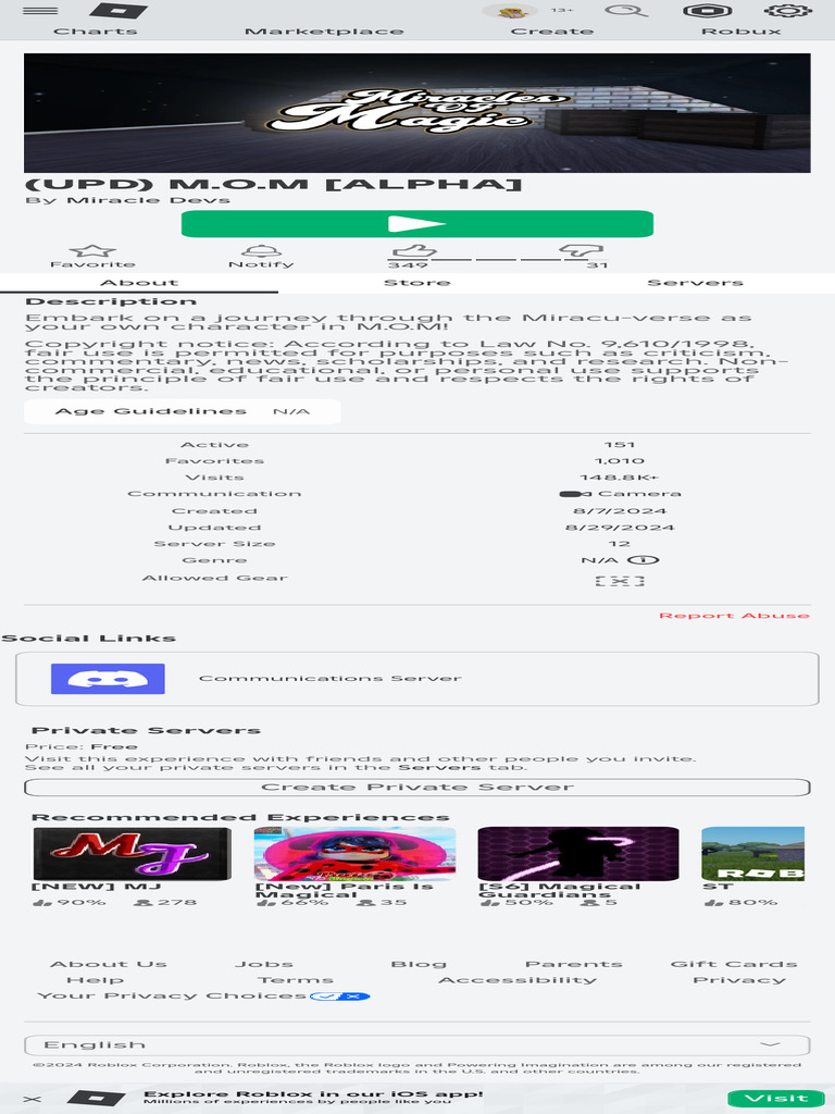 (Upd) M.O.M (Alpha) - Roblox | PDF