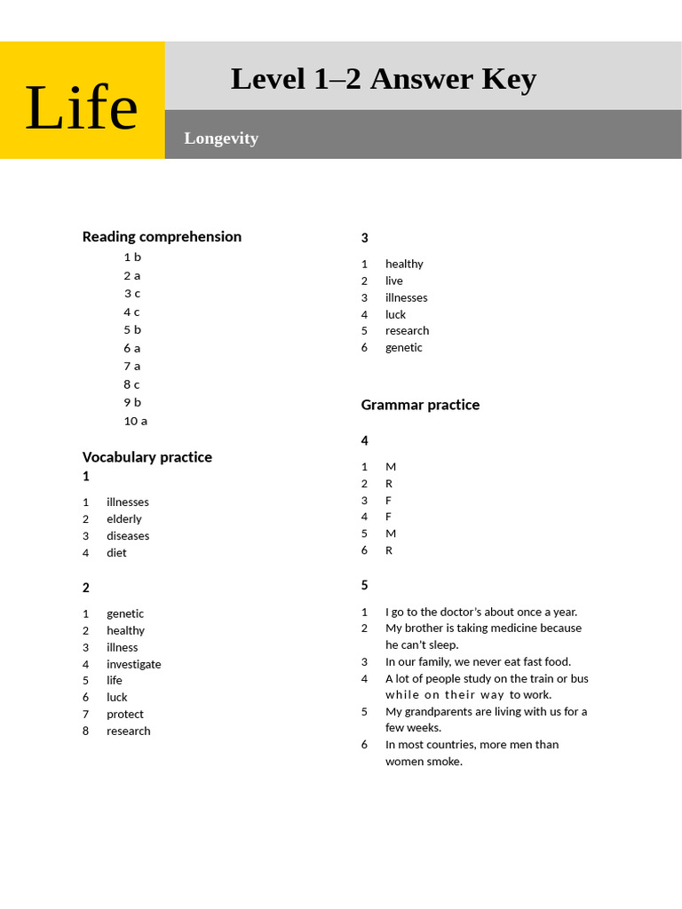 Level 1-2 Lesson 5 Answer Key | PDF