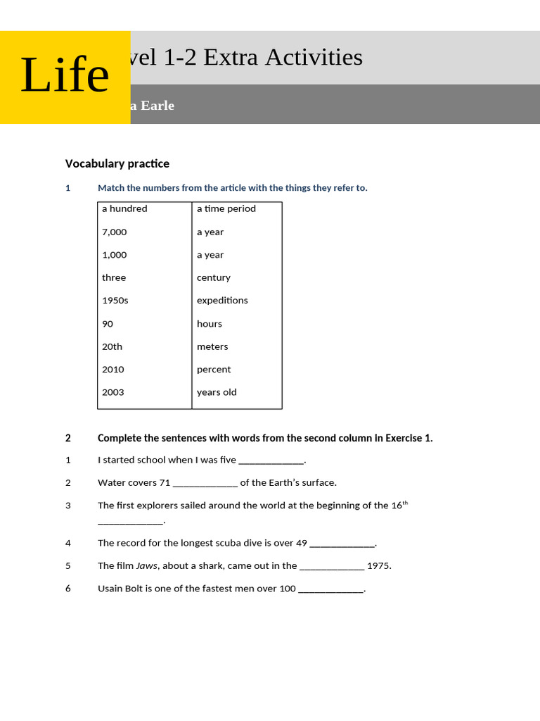 Level 1-2 Lesson 4 Extra Activities | PDF