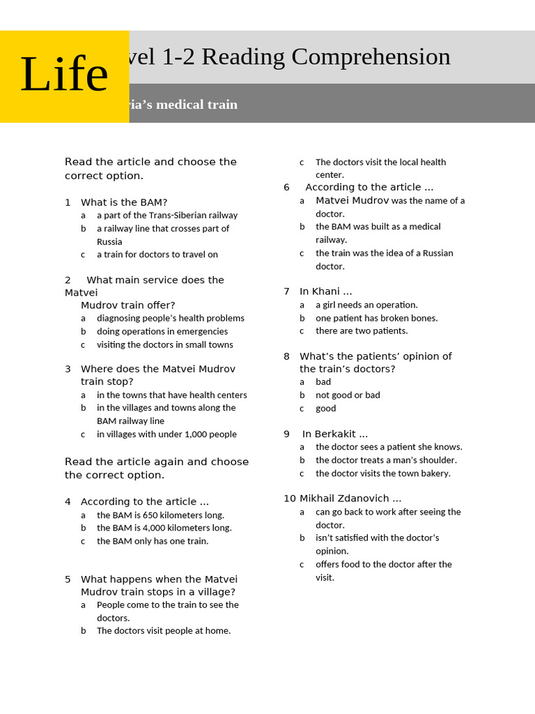 Level 1-2 Lesson 7 Reading Comprehension | PDF