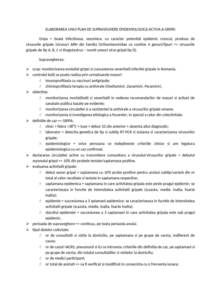 Gripa - Plan de Supraveghere Activa | PDF