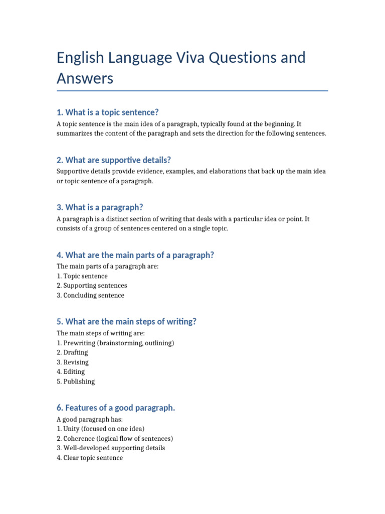 English Language Viva Questions Answers | PDF