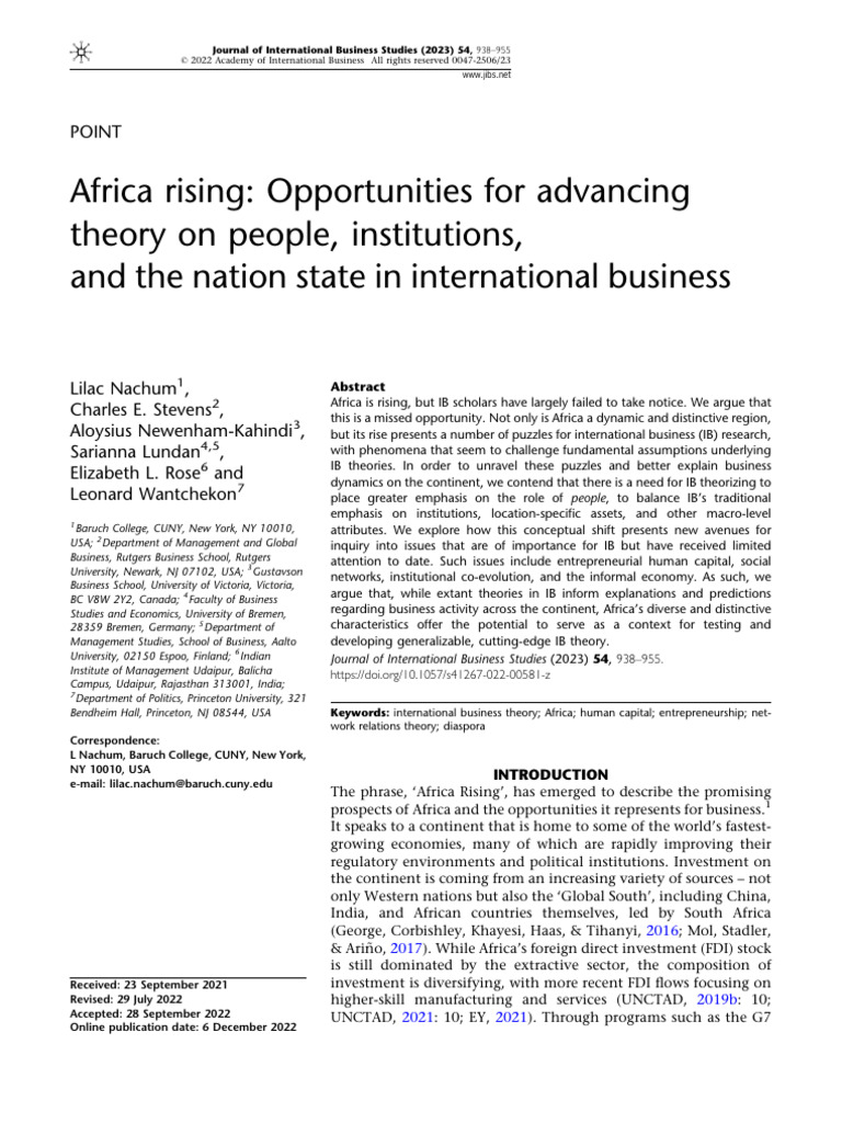 Africa Rising Opportunities For Advancing Theory On People ...