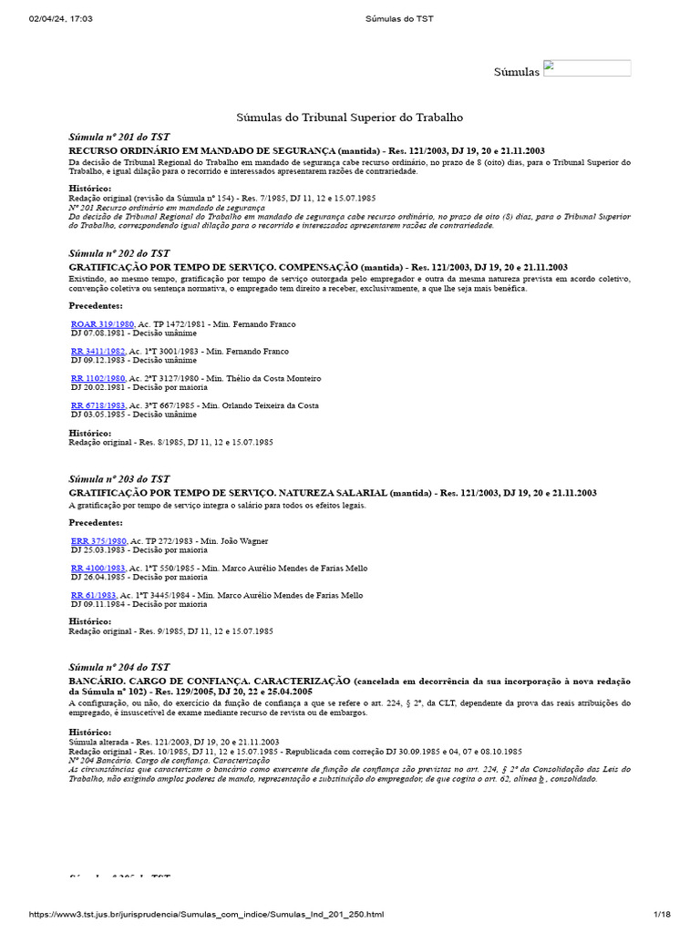 Súmulas Do TST | PDF