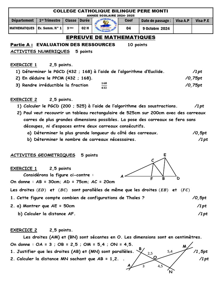 Math 3 Eme Ev S0MM 1 24-25 | PDF