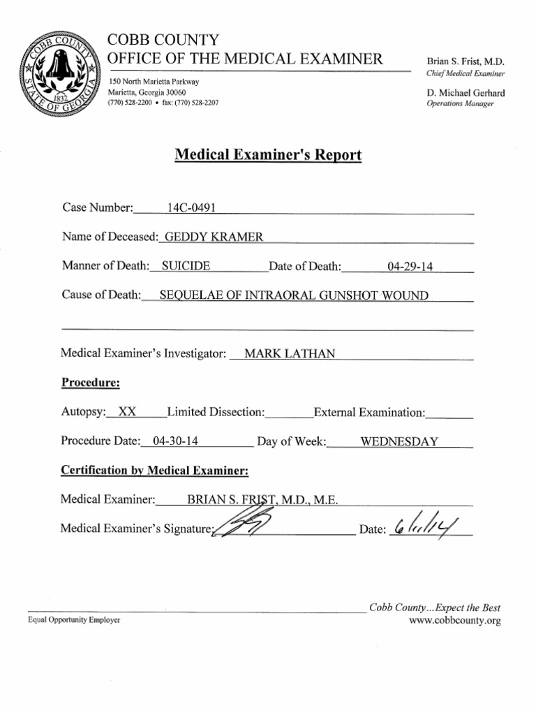 Geddy Kramer Autopsy Report | PDF