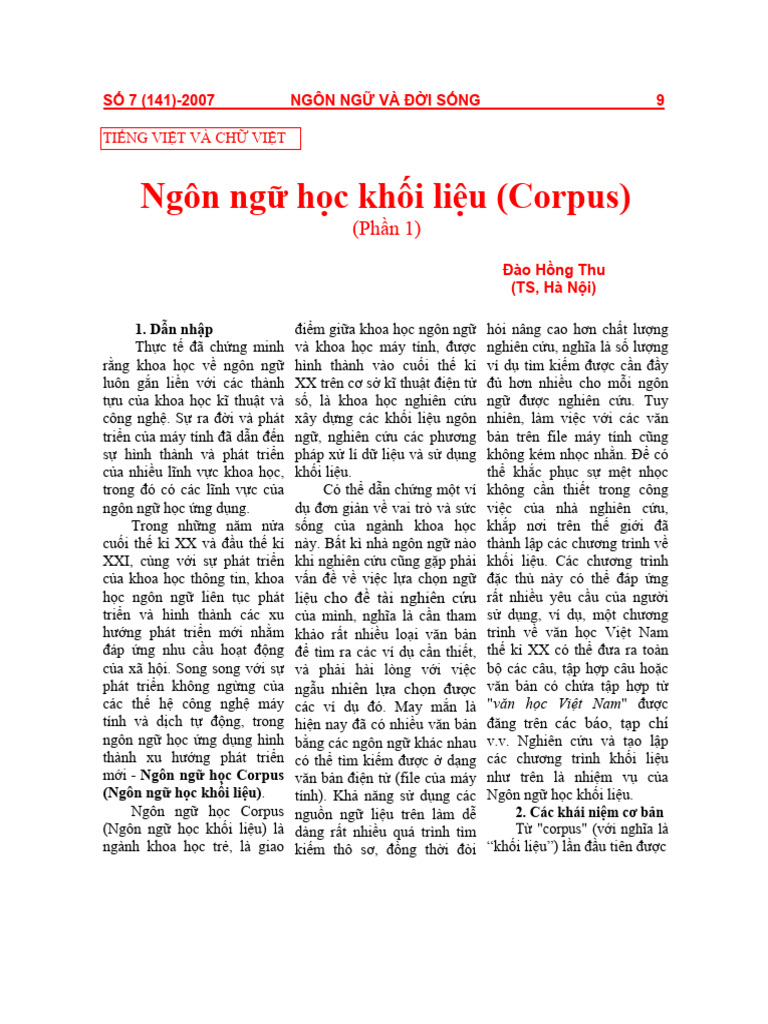 Ngôn NG H CKH Ili U (Corpus) : TI NG Vi T Và CH VI T | PDF