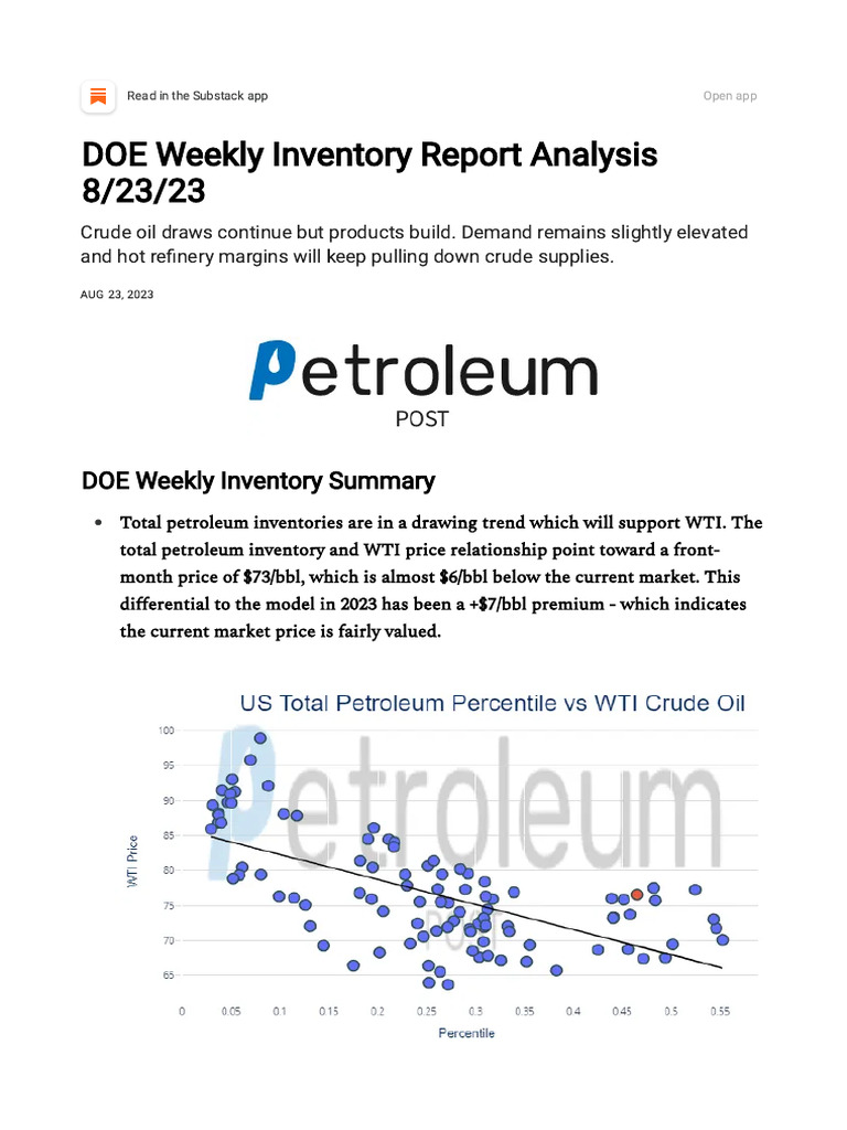 DOE Weekly Inventory Report1 Analysis 8-23-23 | PDF