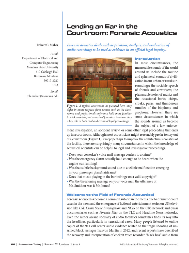 Lending An Ear in The Courtroom Forensic Acoustics Robert C. Maher | PDF