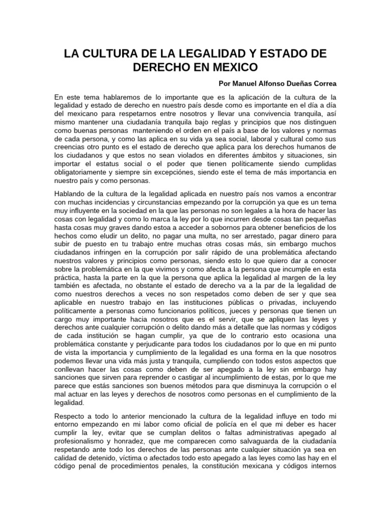 Ensayo cultura de la legalidad | PDF