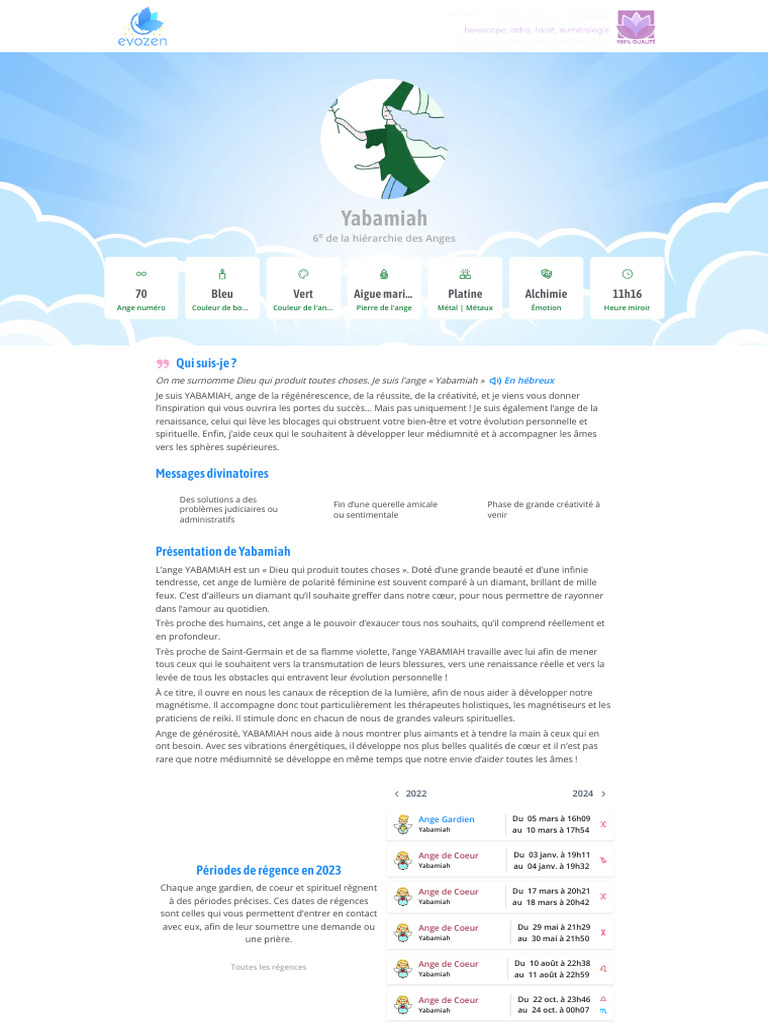 70 - L'ange Gardien Yabamiah Et Ses Pouvoirs - Evozen | PDF