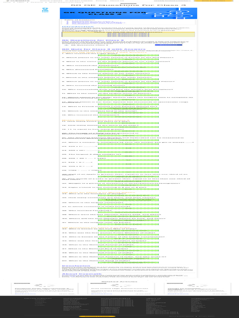 Best GK Questions For Class 3 Cuemath | PDF