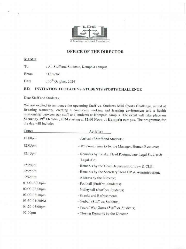 Invitation To Staff Vs Students Sports Challenge - 241014 - 163508 | PDF
