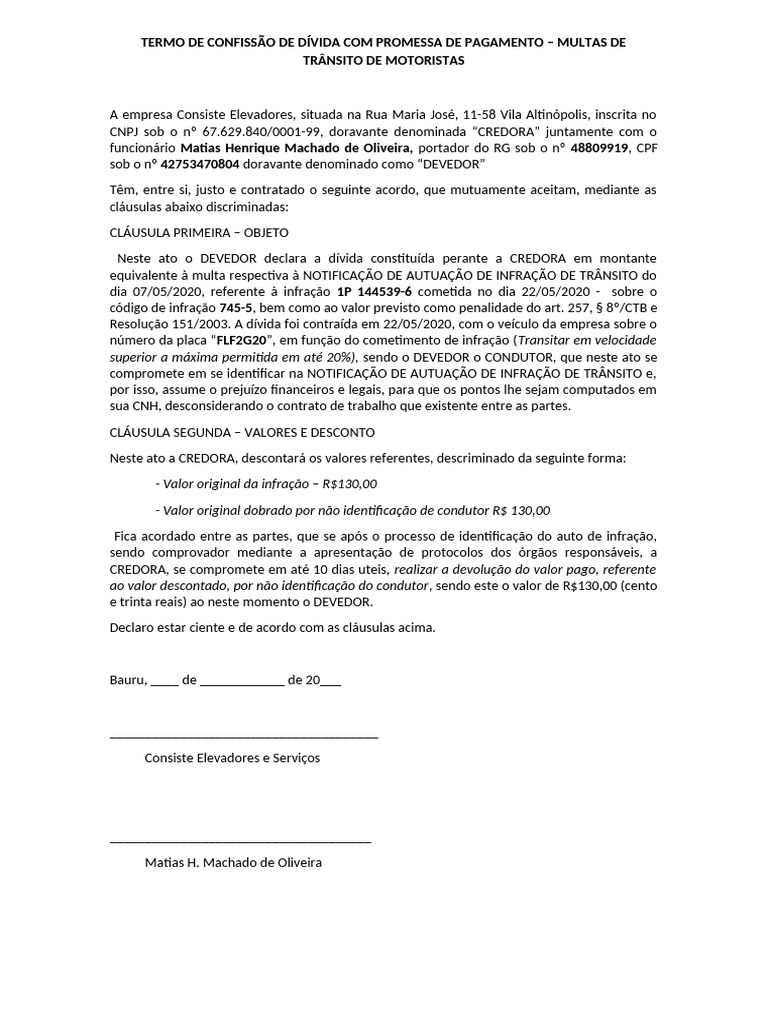 Termo de Acordo de Multa | PDF