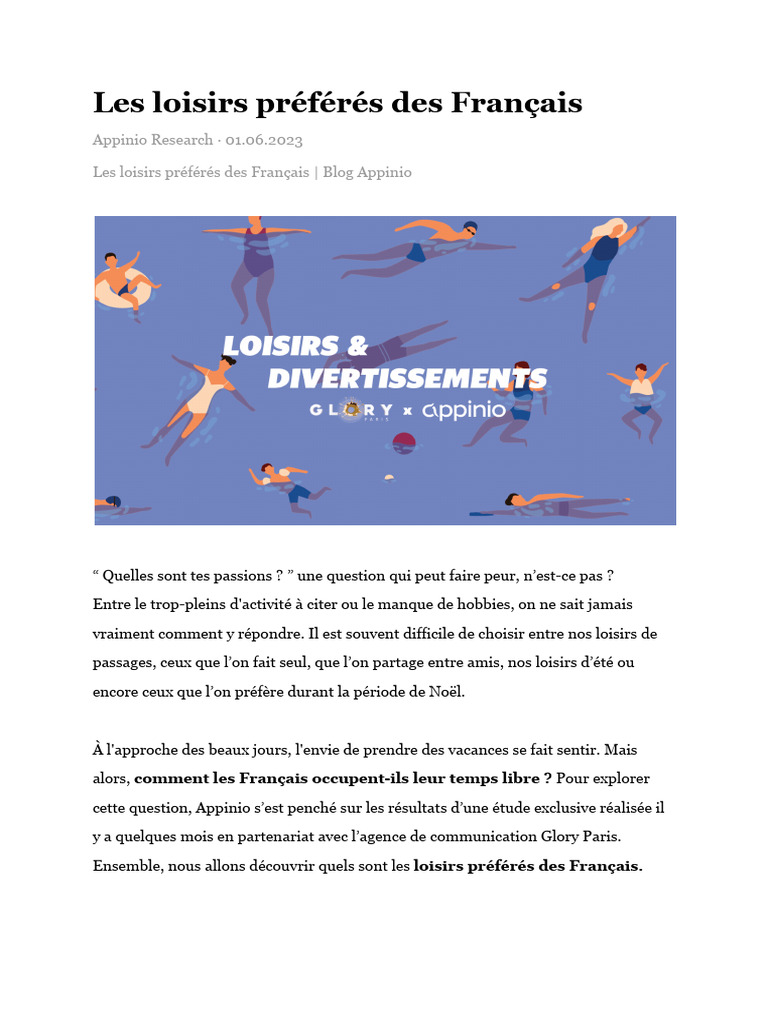 Les loisirs préférés des Français | PDF