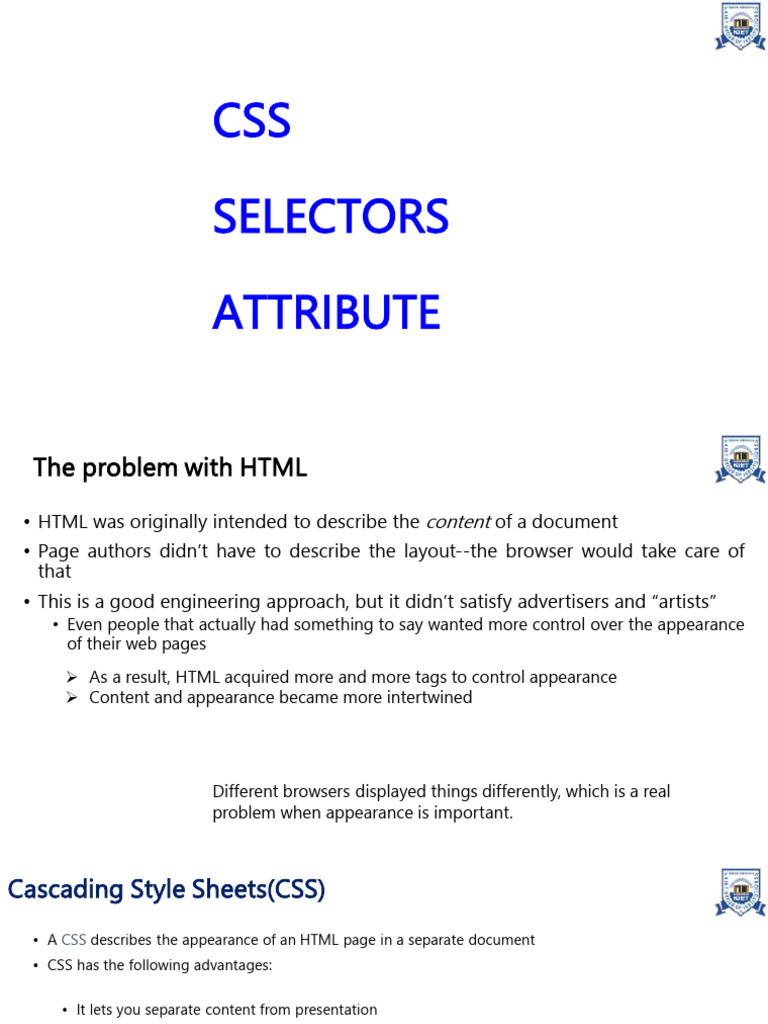 2-CSS Intro-SELECTORS-ATTRIBUTE-Integrating CSS-PSEUDO CLASSES-PSEUDO ELE (Unit-2) | PDF