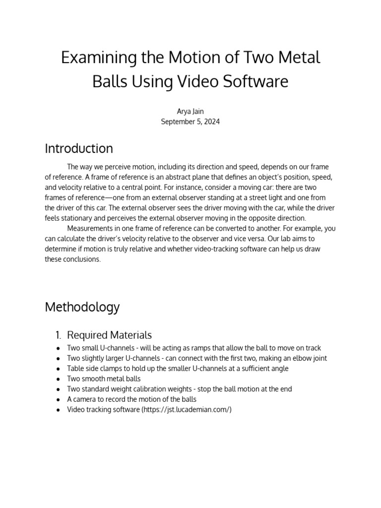 Lesson 4 Lab Report - Arya Jain | PDF | Velocity | Technology & Engineering